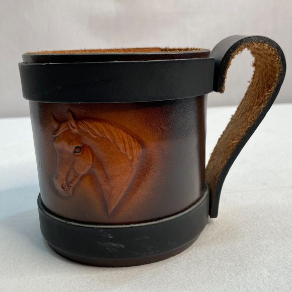 Dining | Horse Head Leather Cup Mug Holder Adjustable Buckle Straps ...